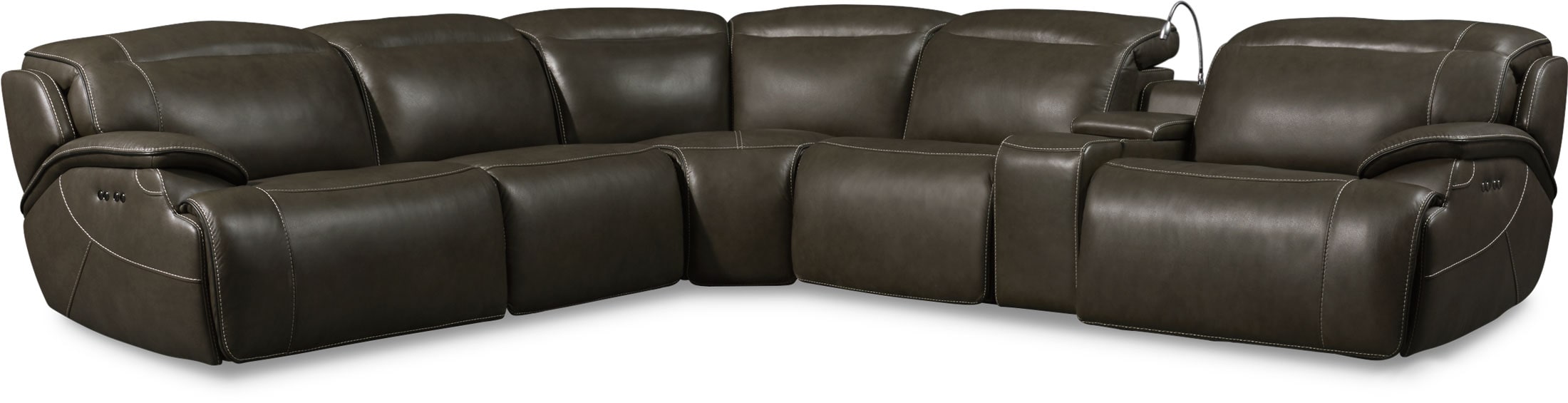Devon 6-Piece Dual-Power Reclining Sectional with 3 Reclining Seats ...