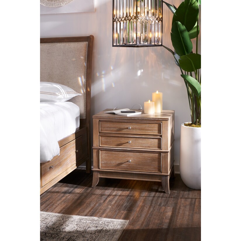 Hazel 2-Drawer Nightstand with USB Charging - Latte | American Signature Furniture