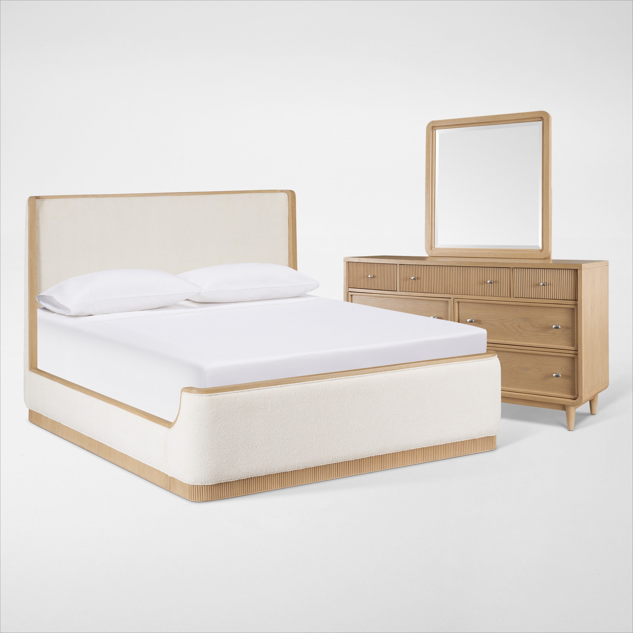 Santa Monica 5-Piece Upholstered Bedroom Set with Dresser and Mirror | American Signature Furniture