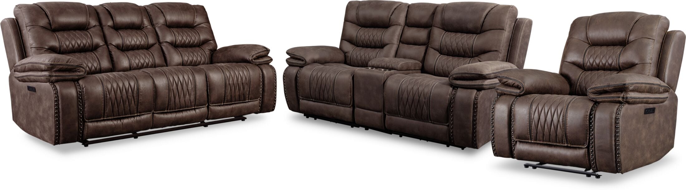Sorrento Dual-Power Reclining Sofa, Loveseat and Recliner - Brown ...