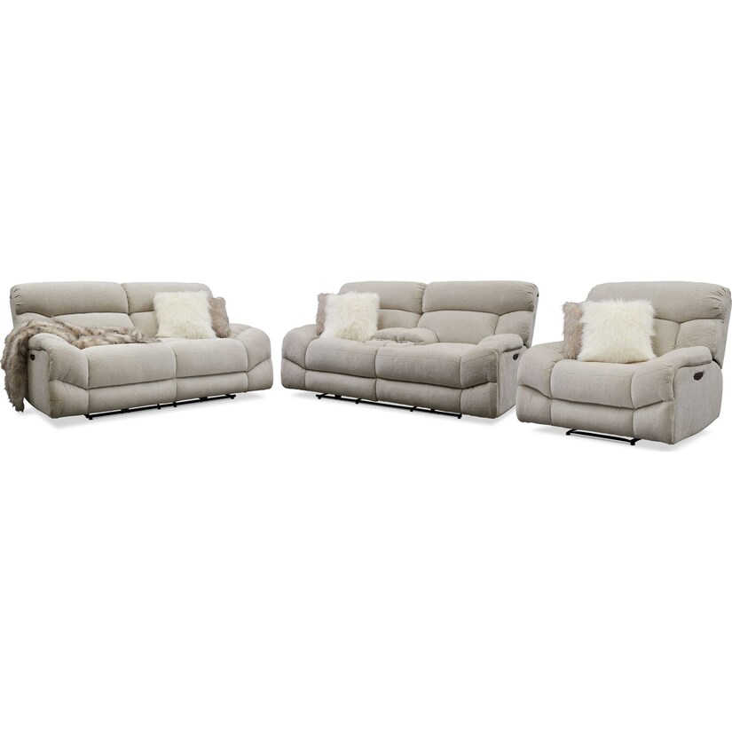 Wave Dual-Power Reclining Sofa, Loveseat and Recliner - Ivory ...